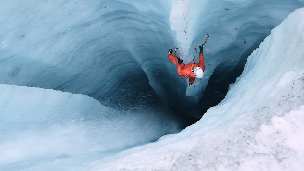 Climber Explores Hidden Ice Cave in Chamonix, France