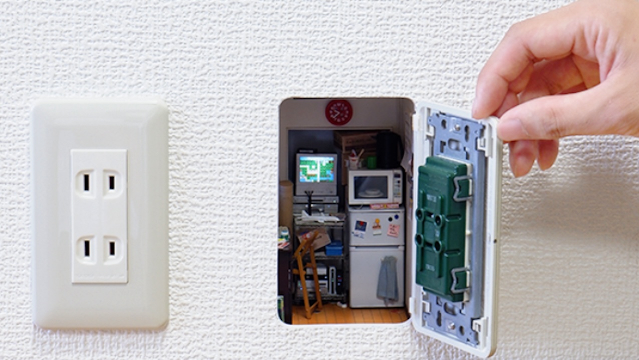 Remarkably Detailed Miniature Rooms Hidden Behind Faux Electrical Outlets
