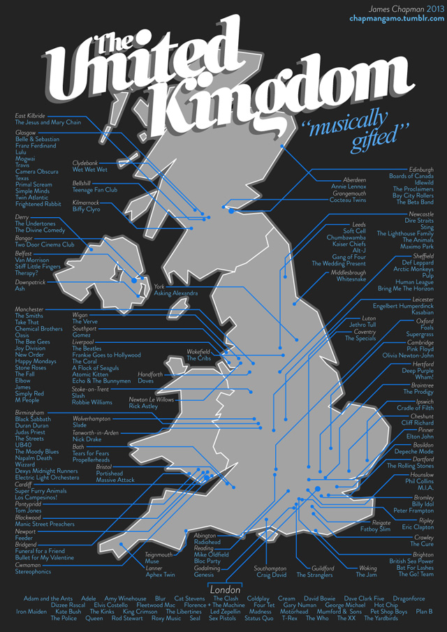 A Map of Where Bands Formed & Solo Artists Grew Up in the UK