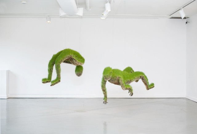 Lives of Grass, Grass Figure Sculptures That Grow, Wither, and Die