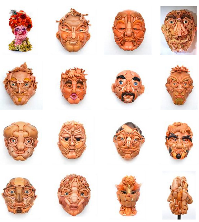 Face Sculptures Made From Pre-Loved Children's Plastic Toys