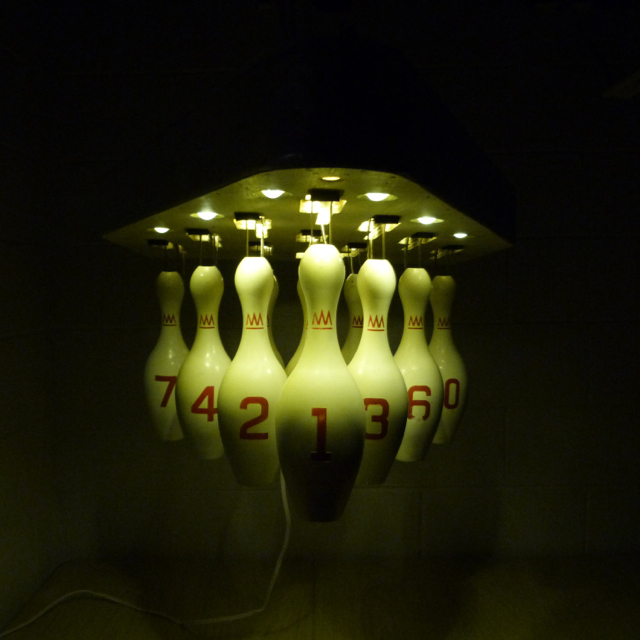 Bowling Pin Hanging Lamp Made From 1950s Arcade Shuffle Game