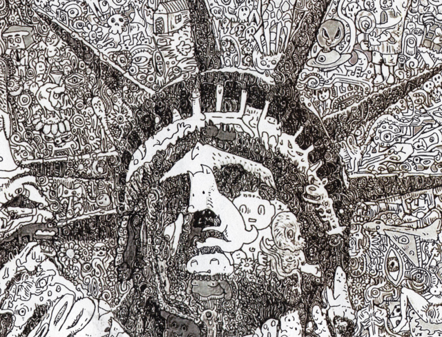 Doodle Drawings That Form Classic Works of Art, Statues & Monuments