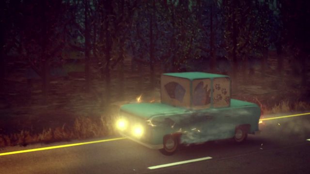 The Chase, An Animated Short About Demon Cats Hunting Down a Car