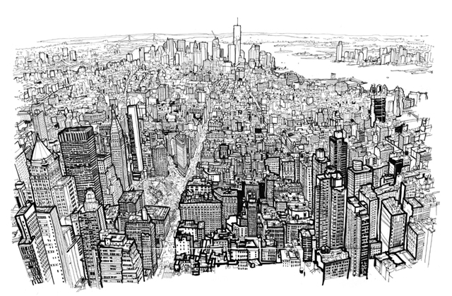 Time-Lapse Video Showing a Drawing of The Lower Manhattan Skyline