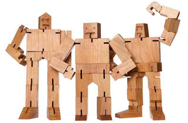 Cubebot, Posable Cherry Wood Robot Puzzles