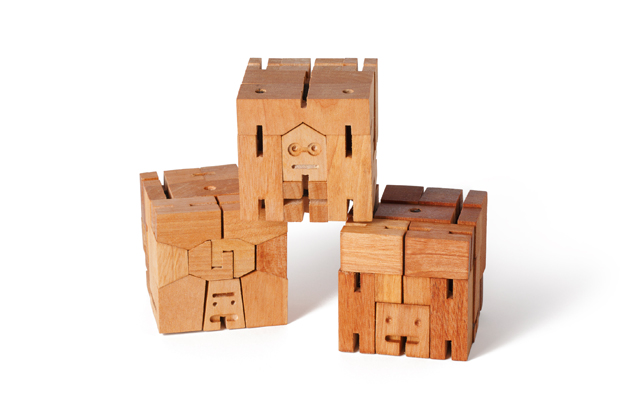 Cubebot, Posable Cherry Wood Robot Puzzles
