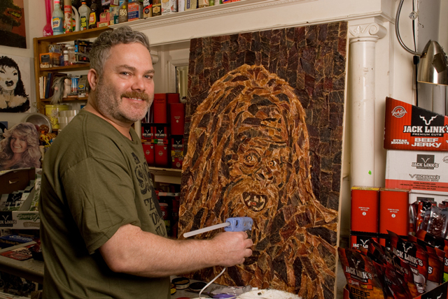 Beef Jerky Mosaic Portrait of Sasquatch by Jason Mecier