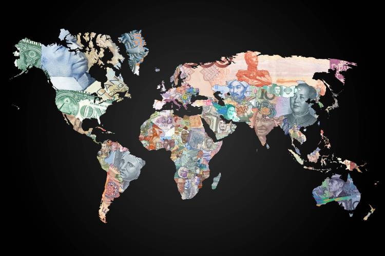 World Map of Banknotes Featuring the Currency of Each Country