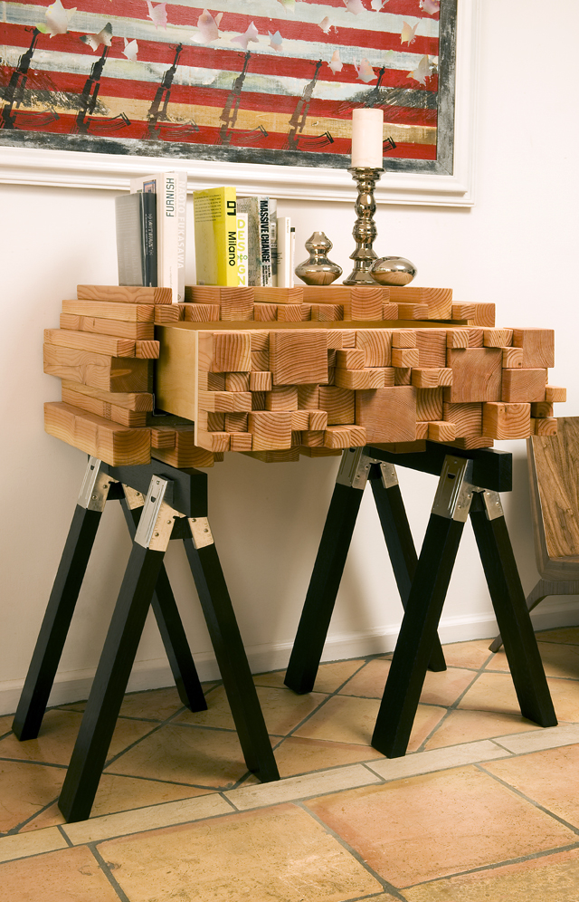 Coffee Table That Looks Like an Unevenly Stacked Pile of Firewood