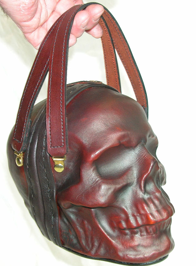 Human Skull Leather Purse in Oxblood