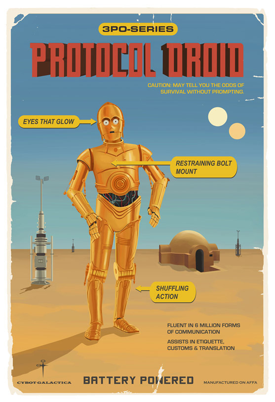 Protocol Droid, A Vintage Toy Box Art Style Illustration of C-3PO