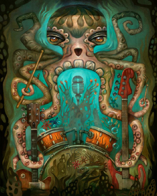 Tend My Garden, A Musical Octopus Themed Painting by Tim Lee