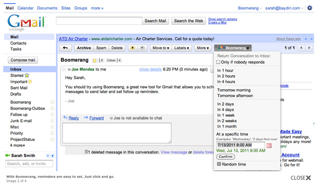Boomerang for Gmail, A Plugin That Lets Users Schedule When Emails are ...
