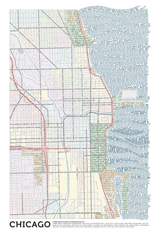 Typographic Maps of Chicago and Boston
