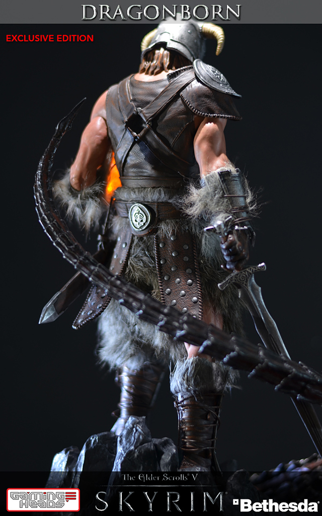 Skyrim Dragonborn Statue Holding an Illuminated Fireball