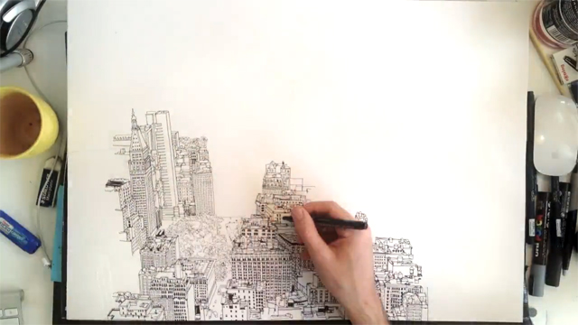 Time-Lapse Video Showing a Drawing of The Lower Manhattan Skyline