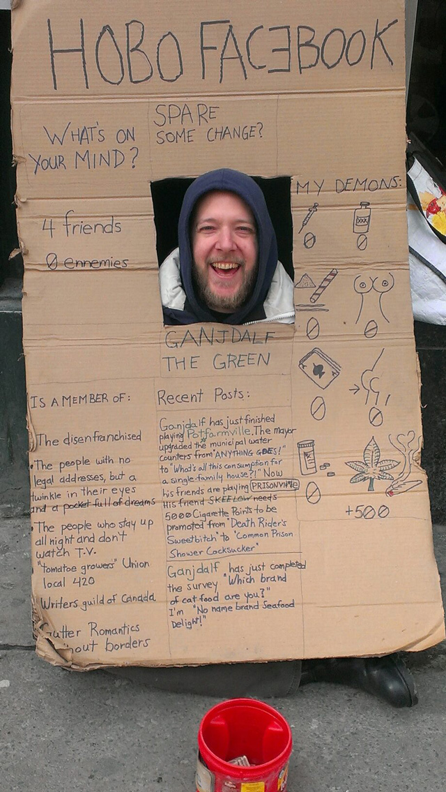 Hobo Facebook, A Homeless Man Makes a Profile in Cardboard