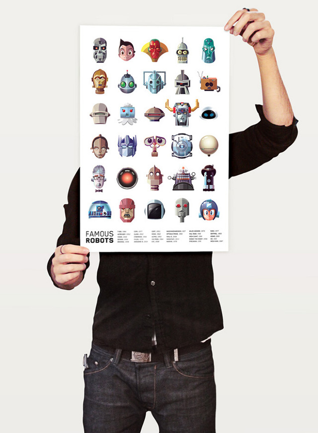 Illustrated Collection of Famous Movie, TV, Comic & Video Game Robots