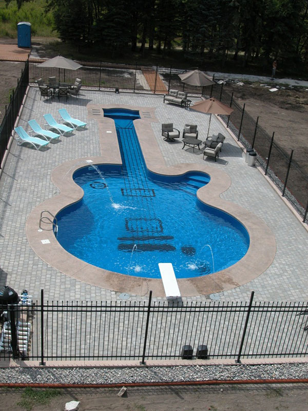 62' Long Swimming Pool Shaped Like a Les Paul Guitar