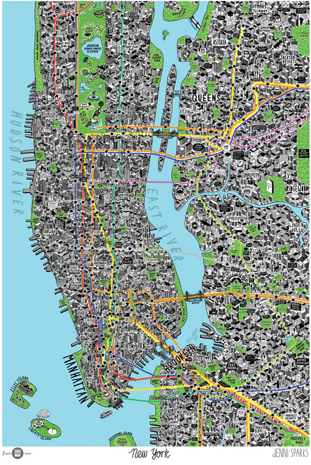 Hand Drawn Map of New York City by Jenni Sparks