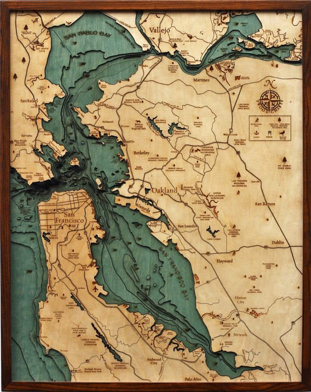 Below the Boat, Regional Wooden Charts Showing Underwater Topographical ...