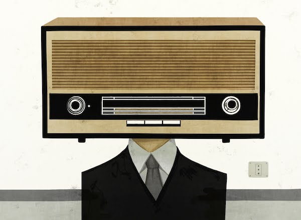 Illustrated Portrait Series of Human Heads as Vintage Radios