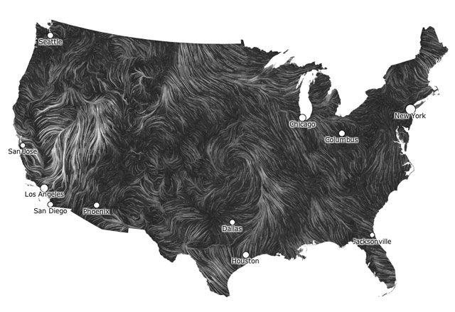 Wind Map, Beautiful Visualization of Wind Flowing Around the US